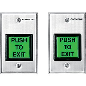 Seco-Larm SD-7202GC-PEQ ENFORCER LED Illuminated RTE Single-gang Wall Plate with Large Green Button, Large Illuminated Push Button with Caption "PUSH TO EXIT", Pack of 2