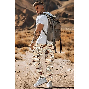 GINGTTO Men's Convertible Outdoor Hiking Pants Slim Fit Tactical Pants for Men Stretch Joggers Golf Travel Pants Camo Khaki 38