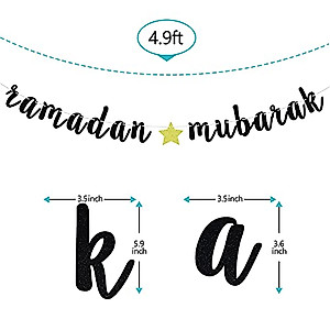 Ramadan Mubarak Banner, Ramadan Decor, Eid Mubarak, Eid Wall Hangings, Muslim Ramadan Party Decoration Supplies Black Glitter.