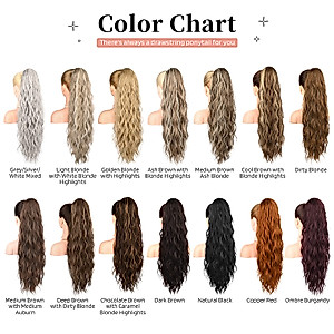 FLUFYMOOZ Ponytail Extension, 26 Inch Drawstring Ponytail Hair Extensions for Women， Long Curly Wavy Ponytail Natural Wavy Synthetic Hairpiece for Women (26 Inch Brown with Auburn)