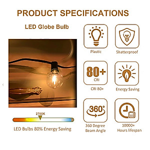 CHYSUPER G40 Replacement Bulbs, 25 Pack Clear Globe G40 Led Bulbs for Outdoor String Lights, G40 Bulbs E12 Candelabra Base fit Patio Porch Party Cafe Bistro Decor - Warm White