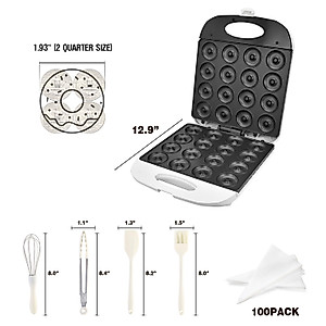 DSP All in One Mini Donut Maker - Non-Stick, Cool Touch Electric Doughnut Machine for 16 Mini Donuts - 1400W Perfect for Breakfast, Snacks & Desserts