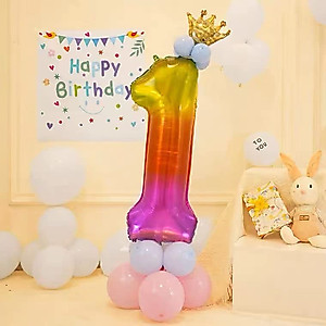 54Pcs Set | Giant, Rainbow Number 1 Balloon 40 Inch Large globos Foil Mylar Big Number Balloon Digital 1 for First Birthday Party | Wedding Bridal Shower Photo Shoot, Anniversary (Rainbow 1）