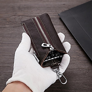 LFWATAXY Genuine Leather Key Holder Case - 6 Hooks with Coin Layer - Key Fob Cover - Ridge Key Holder - Leather Car Keychain