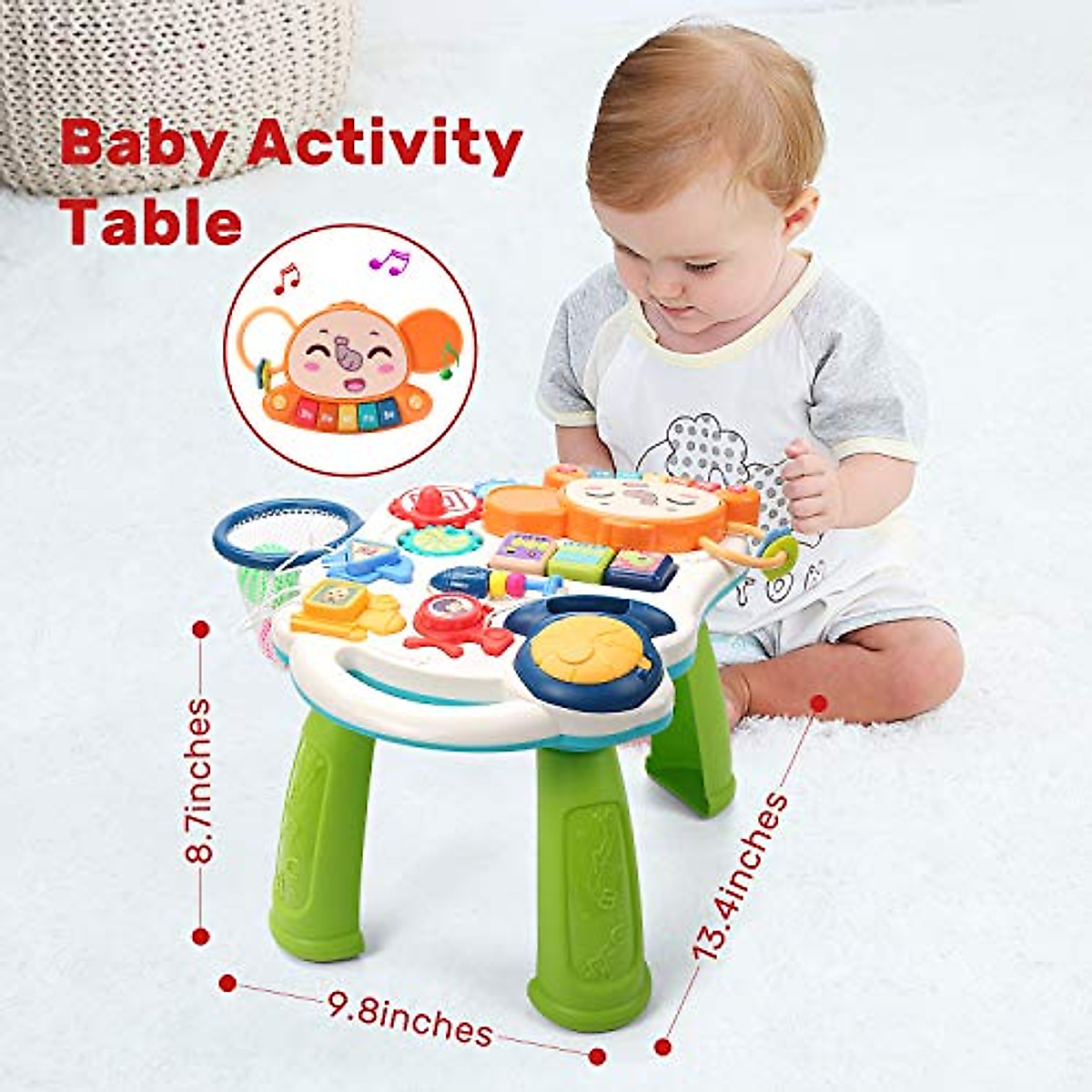 CUTE STONE Sit-to-Stand Learning Walker, 2 in 1 Baby Walker, Early Educational Child Activity Center, Multifunctional Removable Play Panel, Baby Music Learning Toy Gift for Infant Boys Girls