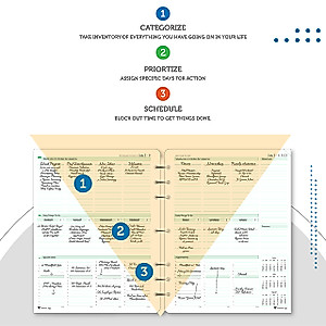 Planner Pad 7 Hole Loose Leaf 3-Tier Funnel Down 12 Month Organizer, July 2023 – June 2024 / Academic Year, Soft Green Ink, 8 1/2" x 11”