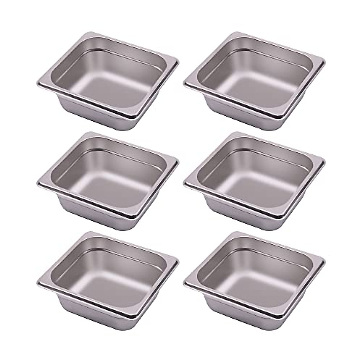 BIEAMA 6-Pack Hotel Pans with Lid, 1/6 Size 2.6" Deep, NSF, Catering Food Pan, Commercial Stainless Steel Pan with Cover
