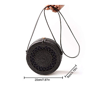 Gets Women's Woven Bag Round Handmade Rattan Shoulder Bag Cross Body Boho Beach Bag (Ordinary)