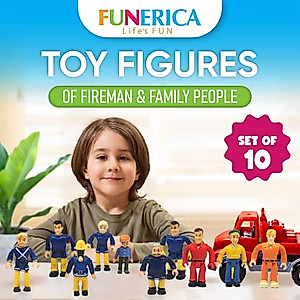 FUNERICA 10-Set Toy Figures of Fireman and Family People for Kids, Children, Toddlers, Boys and Girls Pretend Play. Firemen, Action Party Supplies Figurines