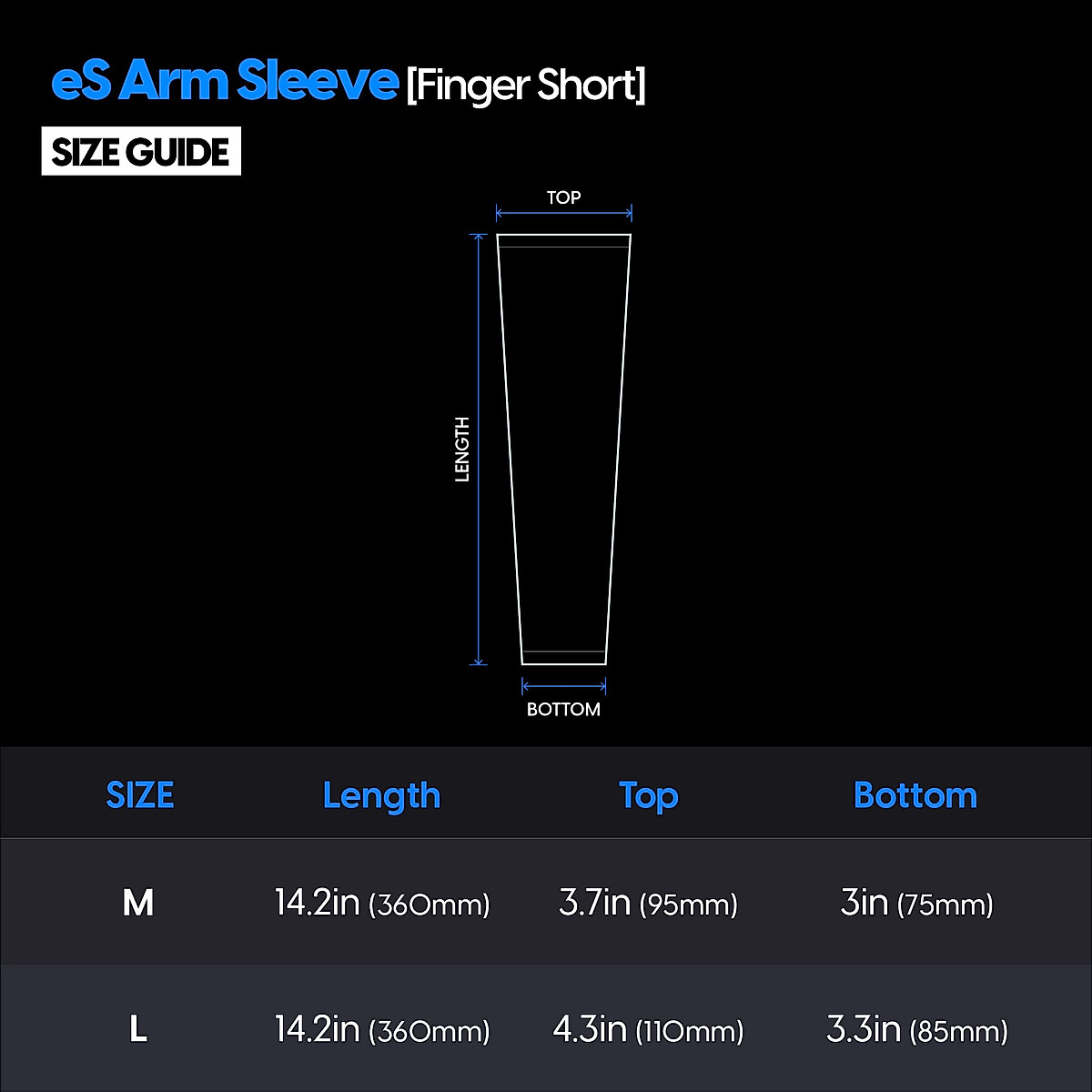 PULSAR eS Gaming Arm Sleeve for Esports Gaming Compression Sleeve, Finger Short Medium Black