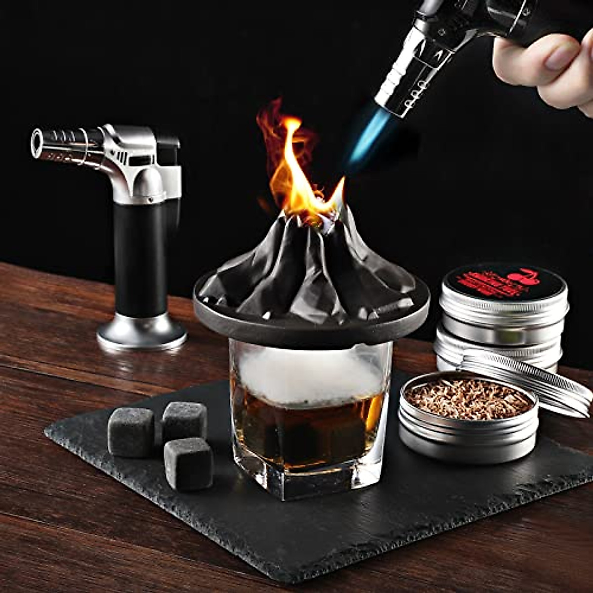 Sunla Cocktail Smoker Kit with Torch 6 Flavors Wood Smoker Chips, Bourbon Whisky Smoker Infuser Kit Infuse Wine Whiskey Salad and Meats, Valentine's Day Gift for Your Friends, Husband, Dad (No Butane)