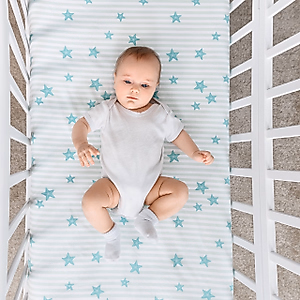 100% Cotton Crib Sheets for Baby Boys and Girls, Ocean Crib Sheets - Ocean Stars, Teal-White, 2 Pack Nautical Crib Sheets, Ocean Nursery Decor