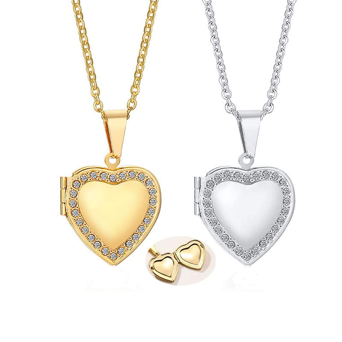 CALOZITO Stainless Steel Heart Necklace Women, Photo Frame Love Shape Necklace Openable Pendant (PN-1363G Gold)