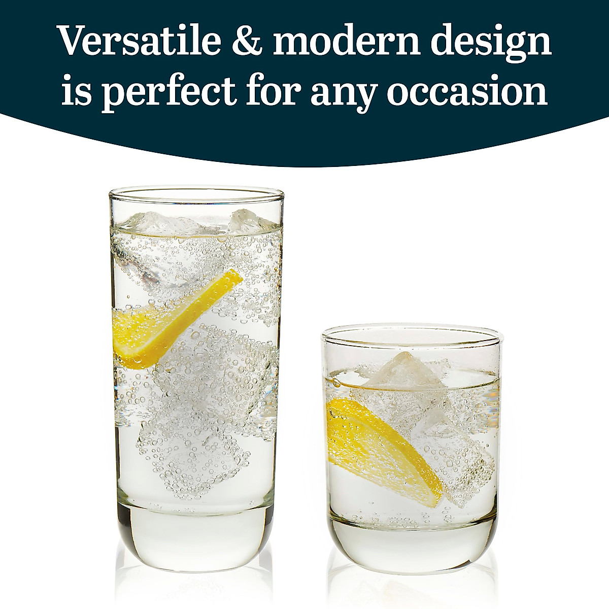 Libbey Polaris Tumbler and Rocks Glass Set, Clear Drinkware Glasses Set, Short and Tall Water Glasses with Modern Clean Lines, Dishwasher Safe Drinking Glasses Set of 16