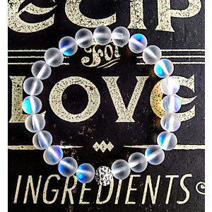 Hope Inspired Mystic Mermaid Glass Friendship Bracelet with 8 mm Frosted White Glowing Moonstone Beads