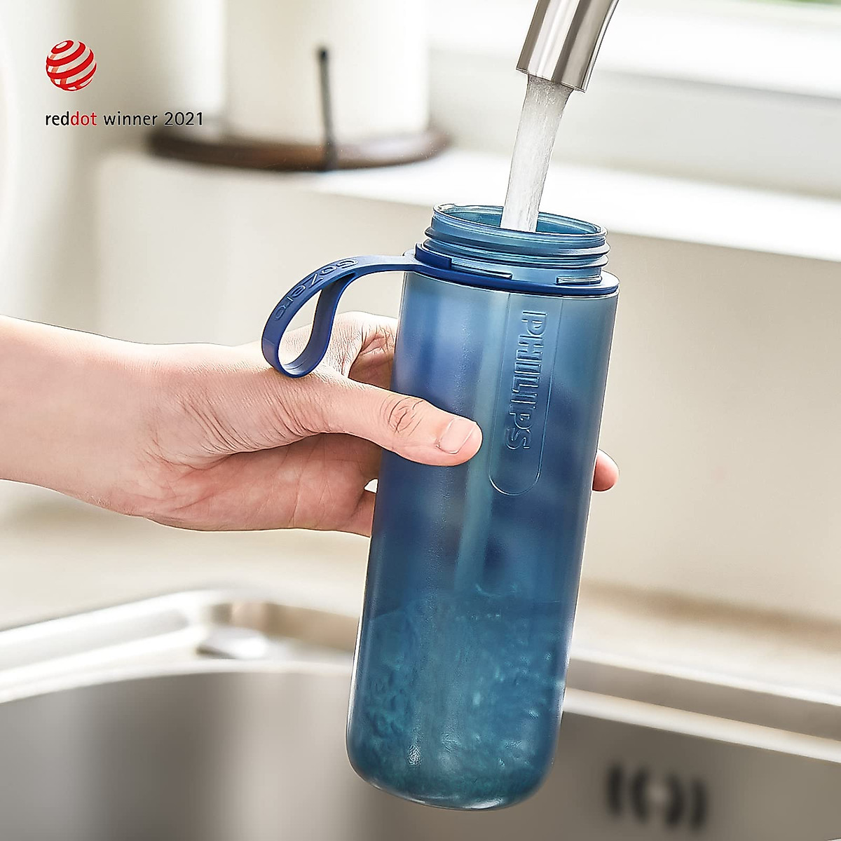 PHILIPS Water GoZero Active BPA-Free Water Bottle with Fitness Tap Water Filter, Sport Squeeze Water Bottle, Lightweight, Blue, 20 oz with Fitness Filter, Blue