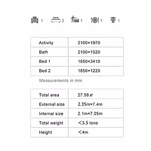 Generic Aluminum Tiny Movable Prefabricated Insulated House with 1 Bathroom, 1-3 bedrooms & 1 Kitchen- Tiny loft House, Mini Caravan,Travel Camper Trailer for Family, Customized