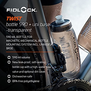 FIDLOCK Twist Bottle 590 & Uni Base Set - New Leak-Proof, Self-Sealing Bottle Cap - Bike Water Bottle Holder with No Screws & Attached Bottle - Cage Free Magnetic Rack - Smoke