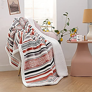 SOCHOW Sherpa Fleece Throw Blanket, Fuzzy Warm Super Soft Reversible Stripe Geometric Pattern Plush Blanket for Bed, Sofa and Couch, 60 x 80 inches, Coral Pink