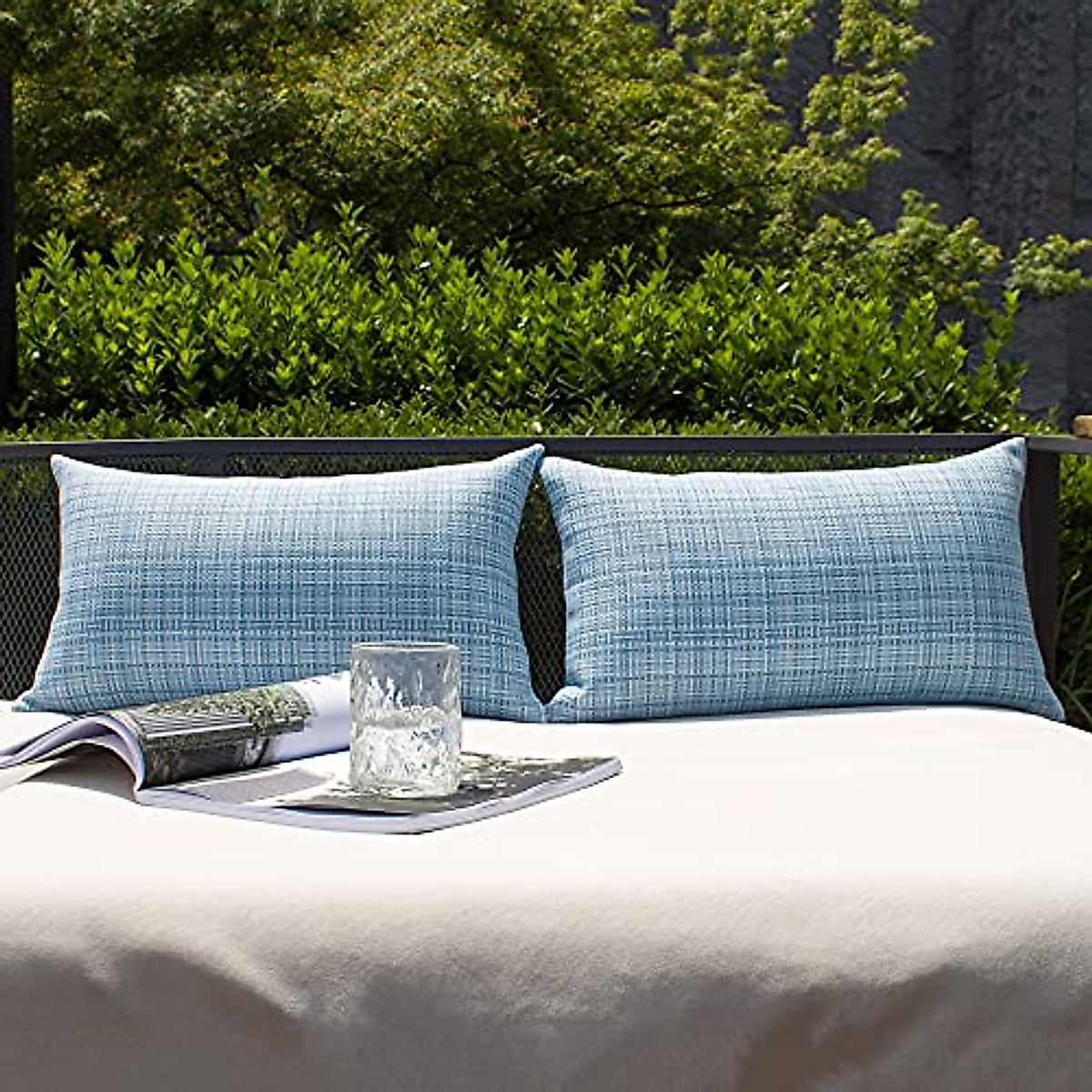 Kevin Textile Pack of 2 Decorative Outdoor Waterproof Pillow Covers Garden Cushion Sham Throw Pillowcase Shell for Patio Tent Couch 12x20 Inch Light Blue