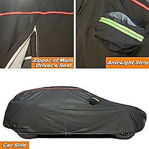 AUQDD 6-Layers PEVA New Material Sedan SUV Full Padded Car Cover Waterproof All Weather Weatherproof UV Sun Protection Snow Dust Storm Resistant Outdoor Exterior Custom Form-Fit Straps 214"-232" Black