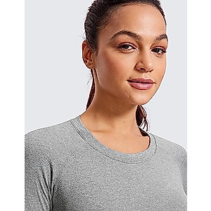 CRZ YOGA Womens Seamless Ribbed Workout Long Sleeve Shirts Quick Dry Gym Athletic Tops Breathable Running Shirt Slate Grey Marl Medium