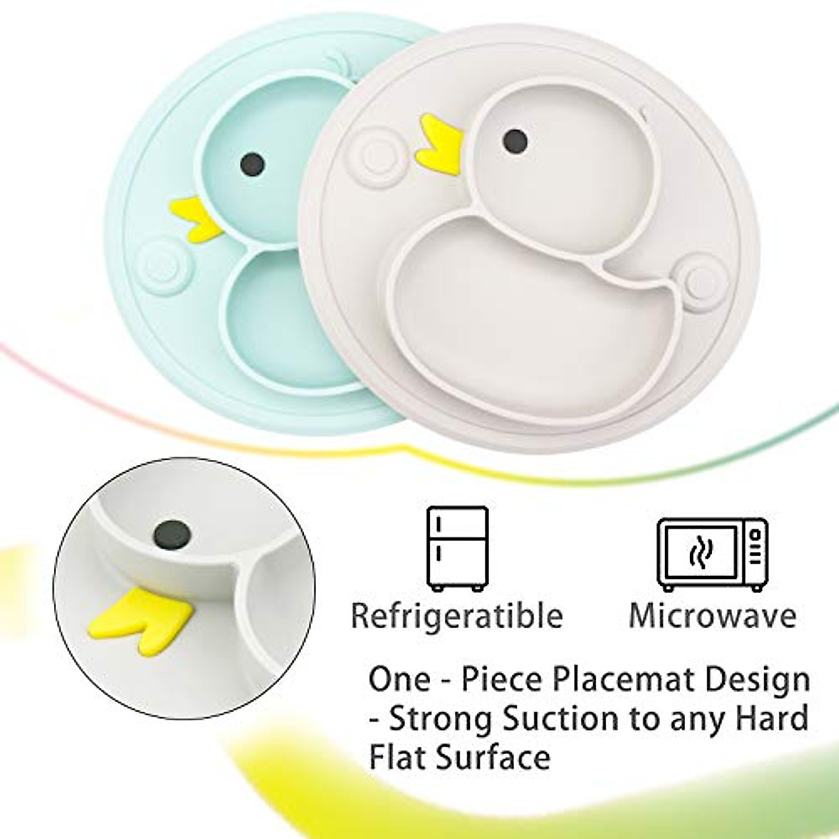 Baby Plate Silicone Toddler Plates Suction Placemat Divided Dishes for Kids and Infants One-Piece Strong Suction, BPA Free, Microwave Dishwasher Safe (Pink&Green)