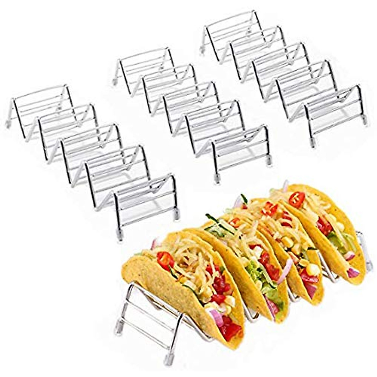 Taco Huyaco Rack, Taco Holder, Taco Stand | Holds up to 20 Tacos - Soft or Hard Shell | Premium Quality 304 Stainless Steel (8.5â€ long) | Silicone Feet | Pack of 4
