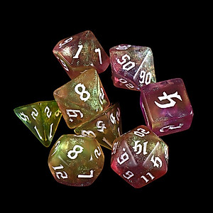 7-Die Iridescent Glitter Polyhedral Two-Tone Dice Set D4 D6 D8 D10 D% D12 D20 for DND Enthusiast RPG Adventurer(Zijin)