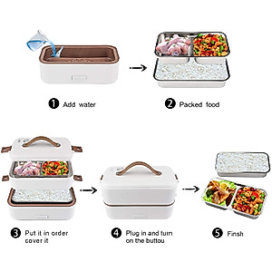 CTSZOOM Self Cooking Electric Lunch Box, Portable Food Warmer for On-the-Go,Mini Rice Cooker 2 Layers 800ML Heated Lunch Box for Home Office School Cook Food White