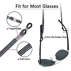 Premium Eyeglasses Strap, Ftojos 4 PCS Eye Glasses String Holder Chains for Men and Women, Adjustable Sunglasses Strap Neck Retainer, Elastic Eyeglass Cord with 8 Lanyard Clips Hooks