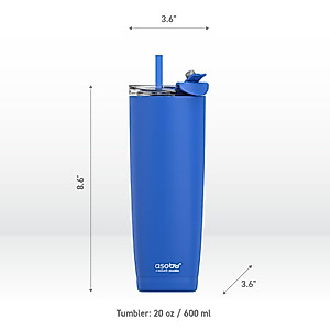asobu Aqualina Stainless Steel Insulated Water Bottle with Interchangeable Hot and Cold Lid and Built in Straw (Blue)