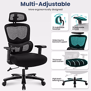 Fantasylab Office Chair Big and Tall 500LBS Office Chair for Heavy People, Metal Base, Lumbar Support, Adjustable Armrest and Headrest Office Chair Desk Chair