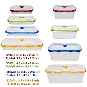 CARTINTS Collapsible Food Storage Containers with Lids, Reusable Silicone Food Containers, Silicone Bento Lunch Box, for Freeze or Store, Food Grade, Leakproof, Space Saving, Set of 4
