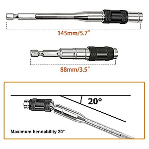 Saipe 2pcs Pivot Drill Bit Holder Set 1/4" Hex Pivoting Bit Tip Holder Quick Release Magnetic Screwdriver Bit Holder Screw Drill Tip Extension Rod for Tight Spaces or Corners, 88mm and 145mm Length