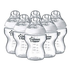 Tommee Tippee Closer to Nature Baby Bottles, Slow Flow Breast-Like Nipple with Anti-Colic Valve, 9oz, 6 Count, Clear