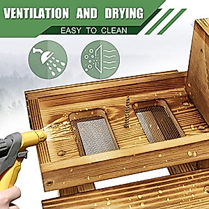 Carbonized Wood Squirrel Feeder, Squirrel Feeders for Outside Durable squrrill Picnic Table with Solid Structure Waterproof Chipmunk Feeder with Corn Cob Holder, Fenced Tabletop for Holding Peanuts