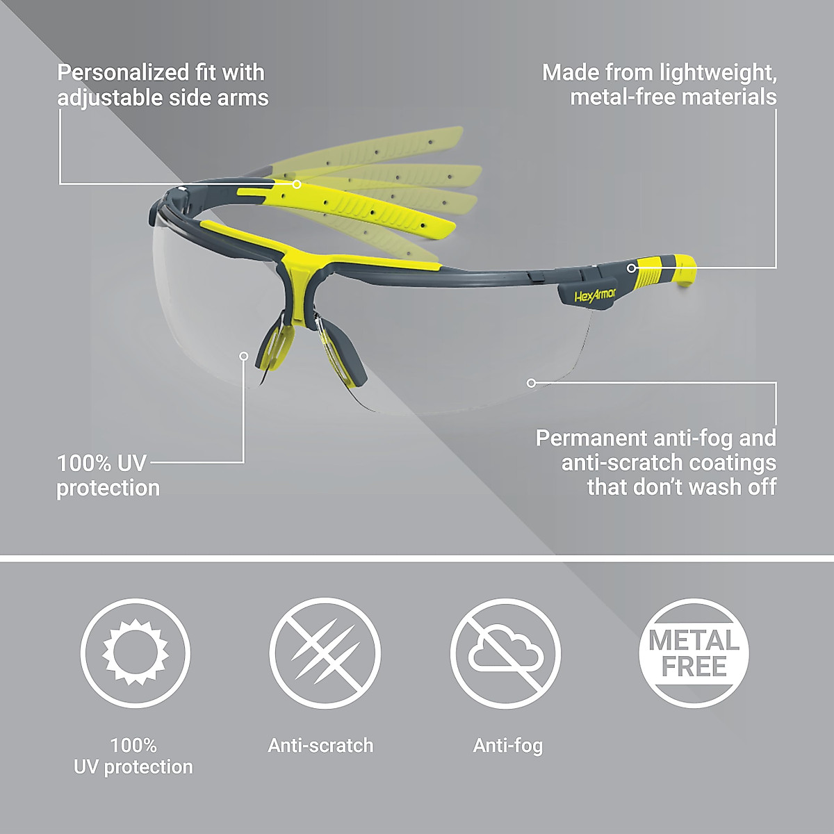 HexArmor VS300 Light Transition Anti-Fog and Scratch-Resistant ANSI Z87+ Safety Glasses for Men and Women, Single