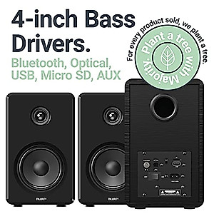Majority D40 Active Bookshelf Speakers | Powered Stereo Studio Speakers | Powerful Amplified 2.0 Channel Sound | Bluetooth, Optical, RCA, USB & Aux Playback | Digital Controls | HiFi Speakers