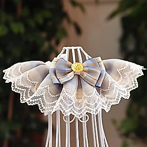 Babique Dog Bandana, Handmade Lace Decor Dog Handkerchief for Small, Medium, Large Dogs and Cats, Adjustable Bib Dog Handkerchief with Gold Tag and Cute Bow Tie, Adjustable Bib (Medium, Blue)