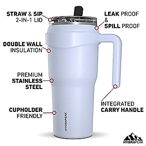 Hydrapeak Roadster 40oz Tumbler with Handle and 2-in-1 Straw Lid, Insulated Leak Proof Double Walled Stainless Steel Coffee Travel Mug - Keeps Cold for 34 Hours or Hot for 10 Hours (Ice)