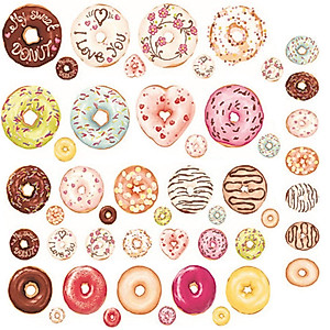 Maydahui 4 Sheet (48 Counts) Donuts Wall Decal Dessert Wall Stickers 11 inch Kawaii Food Decor Nursery Christmas Home Decorations
