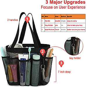 Fammart Mesh Shower Caddy Portable for College Dorm Room Essentials with 7 Upgraded Deeper Pockets, Quick-Dry Large Shower Basket Tote Bag with 2 Handles for Toiletry, Bathroom, Camp, Gym