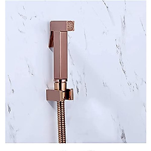 MINJING Bidet Sprayer, Single Cold Rose Gold Solid Brass Toilet Douche Kit Shattaf Shower Head Copper Valve Faucet Set,C Set
