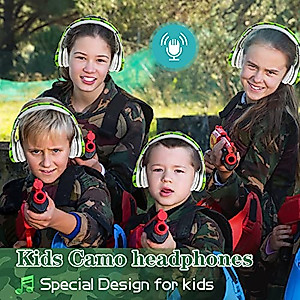 YUSONIC Kids Headphones with Graphic Design, Two Audio Port for Sharing,85 db Toddler Headphones for Kids with mic Boys Girls Baby Children Toddlers School Travel use (camo Green)
