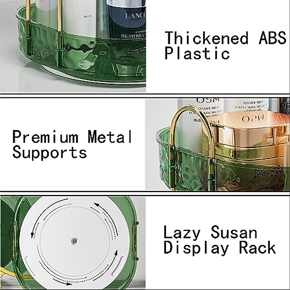 ZHIAI Rotating Makeup Organizer for Vanity, Perfume Organizer Large Bathroom Organizers and Storage, Skincare Organizers Lipstick Toiletry Spinning Holder Countertop 360 Spinning 3 Tier Green