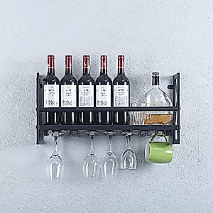 MBQQ Industrial Wine Racks Wall Mounted with Stemware Racks,23.6in Rustic Metal Hanging Wine Holder,Bottle Holder with 7 Stem Glass Holder,Metal&Wood Shelves Home Decor Wall Shelf