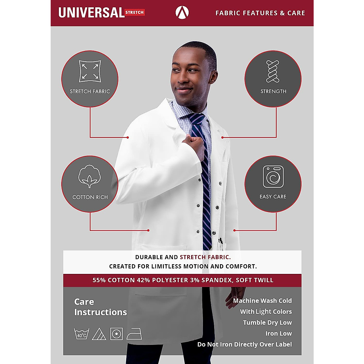 Adar Universal Stretch Lab Coat for Women - 28" Tab-Waist Lab Coat - 3300 - White - M