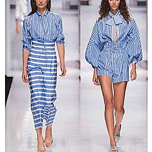 Fabric by The Yard Cotton Spandex Blue and White Stripes Single Jersey Knit Fabric Yarn Dyed 4 Ways Stretch for T Shirt Pajama Skirt Pet Dec.Table Cloth Dust Cover Pet Deca DIY (1 Y)