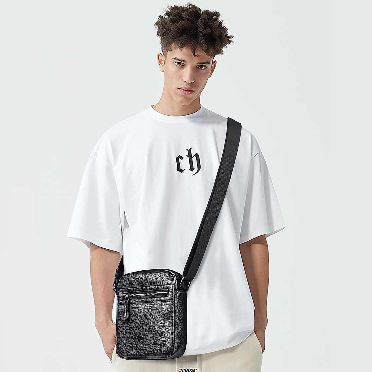 Lemuvlt Crossbody bag for men shoulder bag mens purse satchel leather messenger bag gift man M（Black）…